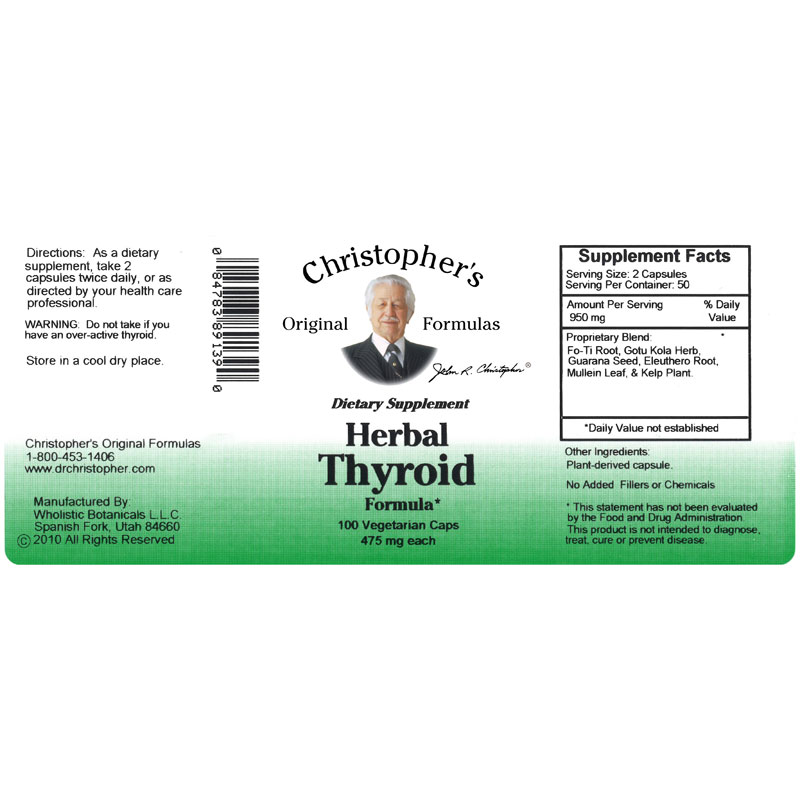 Christopher's Original Formulas - Herbal Thyroid Capsule - 100 Capsules - G&W Herbs