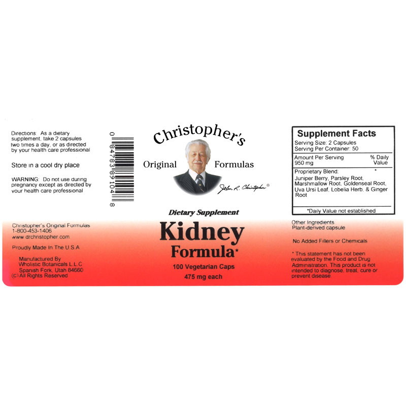 Christopher's Original Formulas - Kidney Formula Capsule - 100 Capsules - G&W Herbs