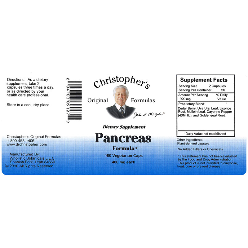 Christopher's Original Formulas - Pancreas Formula Capsule - 100 ...